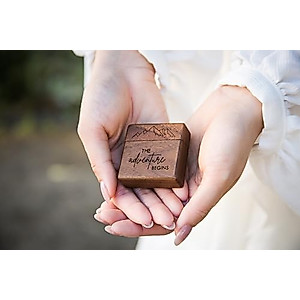 MUUJEE The Adventure Begins Slim Engagement Ring Box - Engraved Wooden Ring Box for Wedding Ceremony Engagement Proposal Ring Bearer Box - Anniversary Birthday Gift Ideas