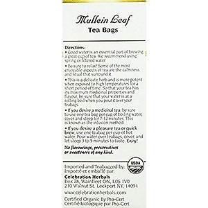 Celebration Herbals Organic Mullein Leaf Tea Caffeine Free - 2 Pack (48 Bags in Total)