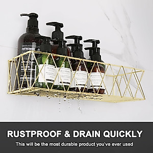 THCOFUUD Gold Shower Caddy, 5 Pack Rustproof Stainless Steel Organizer With Soap Holder & 2 Razor Hooks, Wall Mounted Shelves, Adhesive Rack, Large Capacity Basket for Storage, Gold Decor