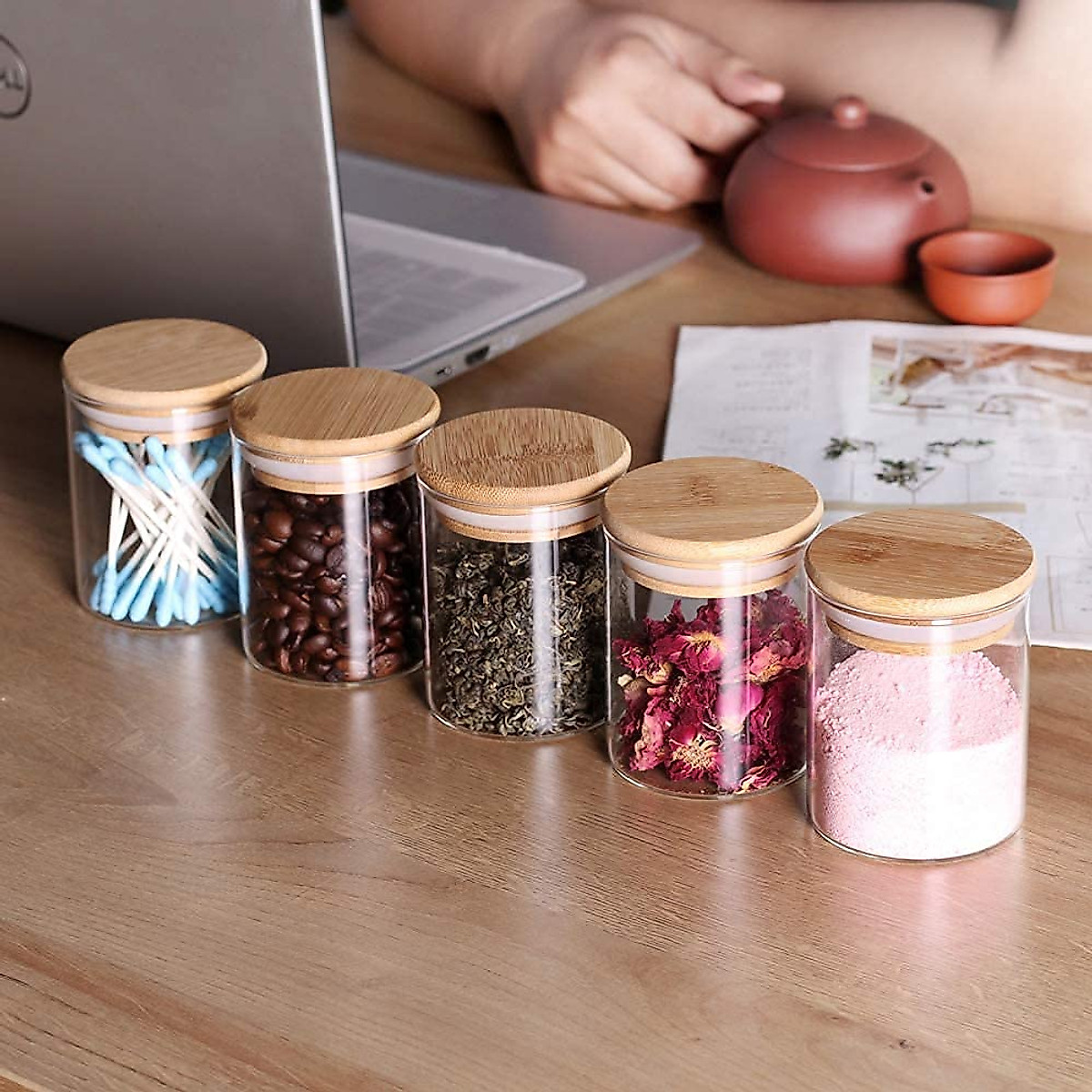 Labros Borosilicate Glass Container Glass Jar with Bamboo Airtight Lid, 9 Pieces,Rice and Spice Jars (220 ml) ||"CUSTOMER TRUST IS OUR SUCCESS" ||9 Pieces, Clear