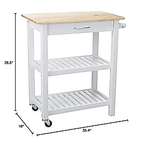 Amazon Basics Kitchen Island Cart with Storage, Solid Wood Top and Wheels, 35.4 x 18 x 36.5 inches, Natural / White
