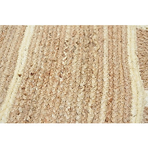 KALVEERA Scalloped Natural Jute Area Rug, Colored Trim (Off White, 11'x14')