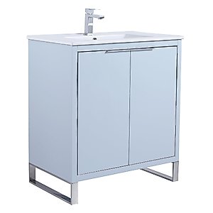 Fine Fixtures Opulence Collection 30 in. W x 18 in. D x 33 in. H Bathroom Vanity in Pastel Blue with White Ceramic Sink - Chrome Hardware