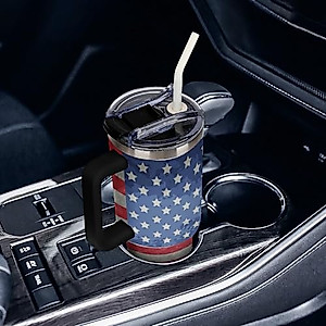 Water Bottle with Lid And Straw, Large Capacity Red Blue White American Flag 40 oz Travel Stainless Steel Cups, Handle Insulated Tumblers for Men, Women