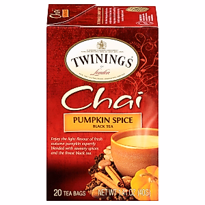 Twinings Pumpkin Spice Chai Tea, Caffeinated Black Tea Naturally Flavored with Aromatic Spices and Ginger, Tea Bags Individually Wrapped, 20 Count Ea (Pack of 2)