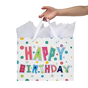 13" Large Colorful Gift Bag Set with Greeting Card and Tissue Paper (Foil Laser Border Happy Birthday) for Women's, Men's, Girls, Boys, Baby Shower