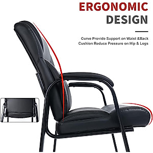 CLATINA Big & Tall 400 lb Waiting Room Guest Executive Chair with Bonded Leather Padded Armrest Modern Style with Sled Base and Solid Metal Frame for Office Reception and Conference (Black-B(A))