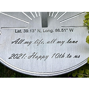 10 Year Anniversary Gift Sundial - Custom Engraved & Calibrated 10th Anniversary Gifts For Him Or Her - 10th Anniversary Gifts For Couple -10 Year Tin Anniversary Gifts Sundial