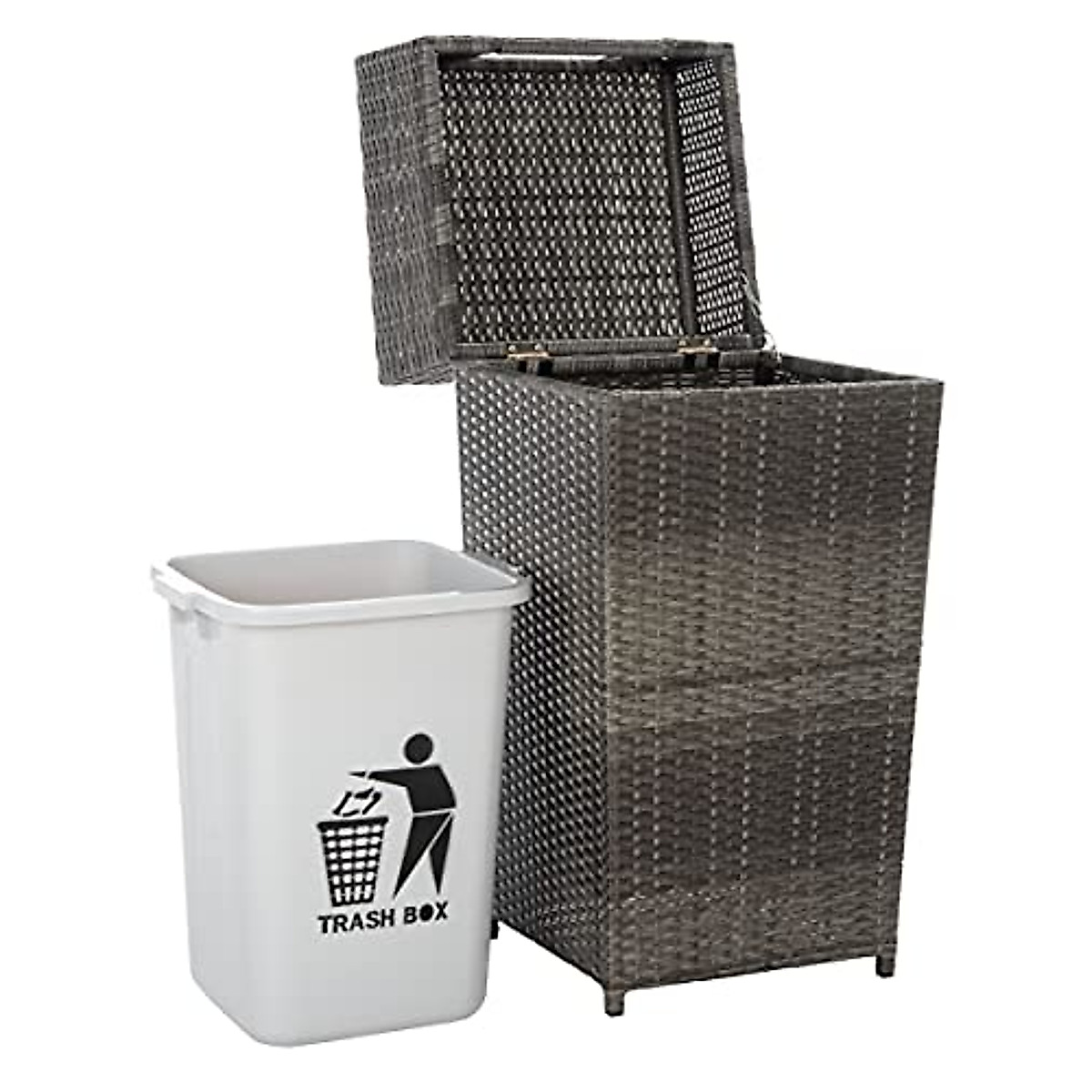 SAFAVIEH Outdoor Collection Mazeli Grey Brown Woven Square Lid Trash Bin (Fully Assembled) PAT7512C