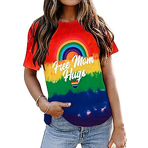 Pride Shirt Women Free Mom Hugs Shirts Funny Rainbow Graphic Tees LGBT Equality Gift Casual Short Sleeve Tops