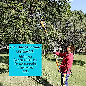 GARCARE Cordless Pole Hedge Trimmer, 2 in 1 Electric Telescopic Hedge Trimmers Long Reach with 20V 4.0Ah Battery and Quick Charger (20inch Cutting Blade Length, 3/4inch Cutting Capacity, 1200rpm)