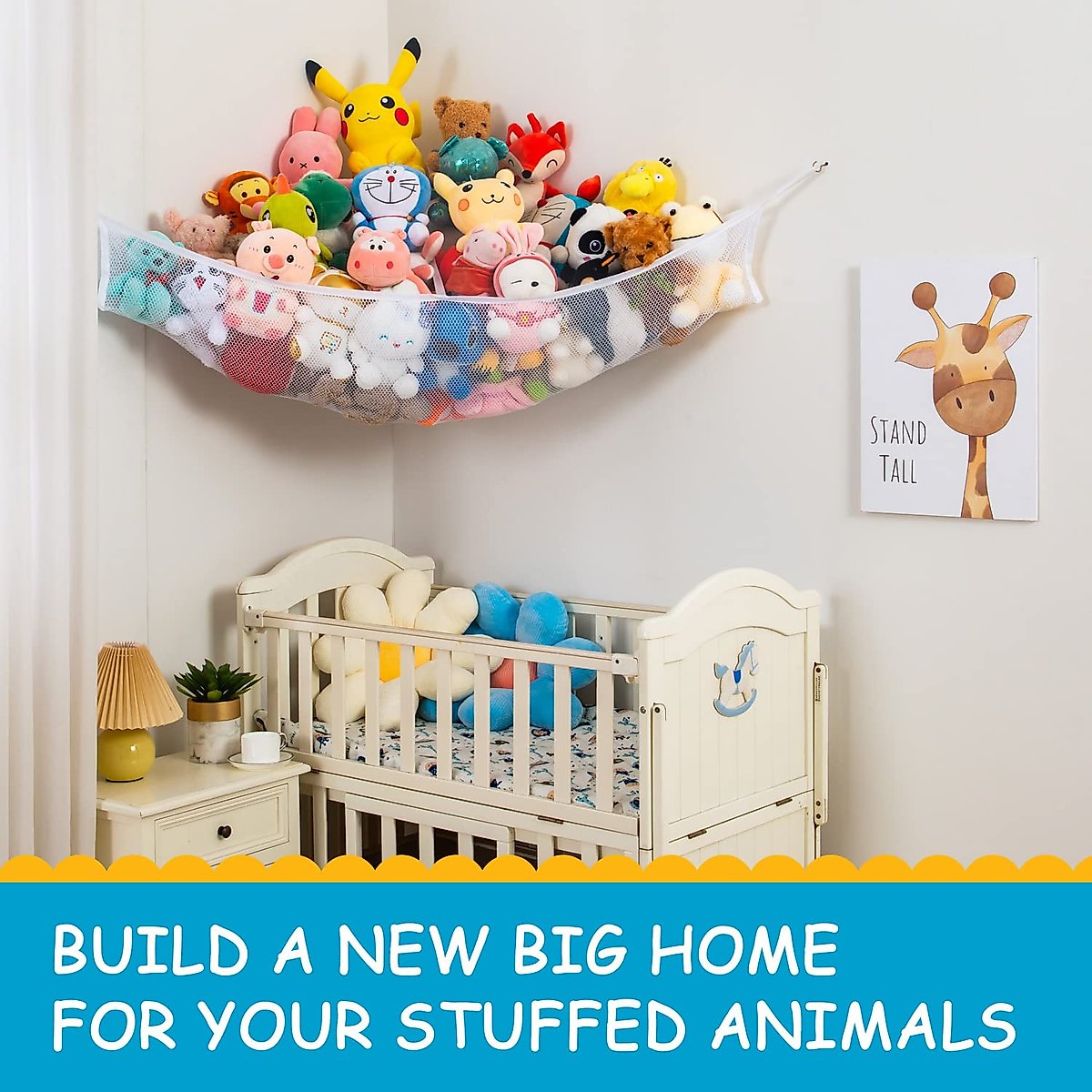X-Large Stuffed Animal Net Hammock Corner (Min 3’6” Right-angled Corner Space Each Side) Toy Organizer for Plushies Hanging Holder for Organizing your Teddy and Squishmallow (White, X-Large)