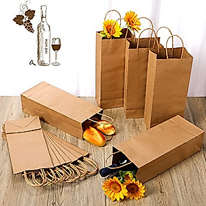 Kraft Brown Paper Wine Bag with Convenient Handles 13 x 5.3 x 3.3 Inch Gift Tote Shopping Bags for Small Business Brown Wine Bag Gift Wrap Bags (100 Pieces)