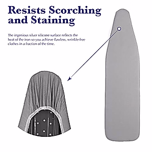 Epica Ironing Board Cover and Pad - Standard Size 15x54 Padded Ironing Board Covers, Heat Reflective Coating, Elastic Edge, Thick Pads, Scorch & Stain Resistant Iron Board Cover with Padding Grey