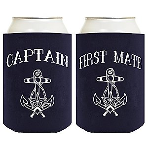 Funny Can Coolie Captain and First Mate Nautical Sailing 2 Pack Can Coolies Navy