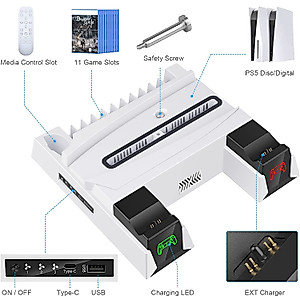 TREE.NB PS5 Stand with Suction Cooling Station, PS5 Controller Charging Station Compatible with Charging Dock Station and 12 Games Storage-Included Cable, Headphone Hook