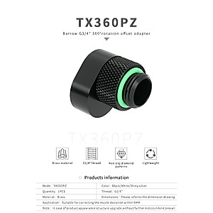 Barrow G1/4" 360 Degree Rotation Offset Adapter, Black