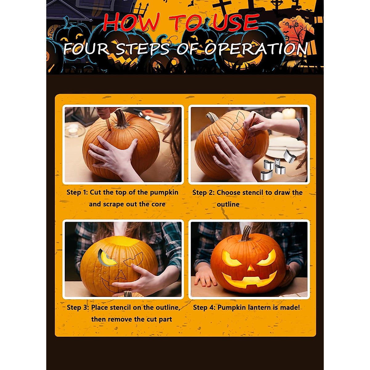 JVAENOUSN Halloween Pumpkin Carving Kit 12 Pcs Pumpkin Carving Tools Easy Professional Pumpkin Carving Cookie Cutters Stencils for Family Adults