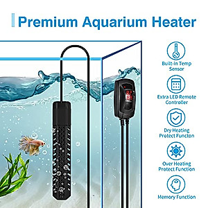 Woliver Aquarium Heater 200W/300/ 500W,Submersible Fish Tank Heater for 20-105 Gollon with LED Display Controller,Over Heating Protection and Anti-Dry Burning,Suitable Freshwater and Saltwater