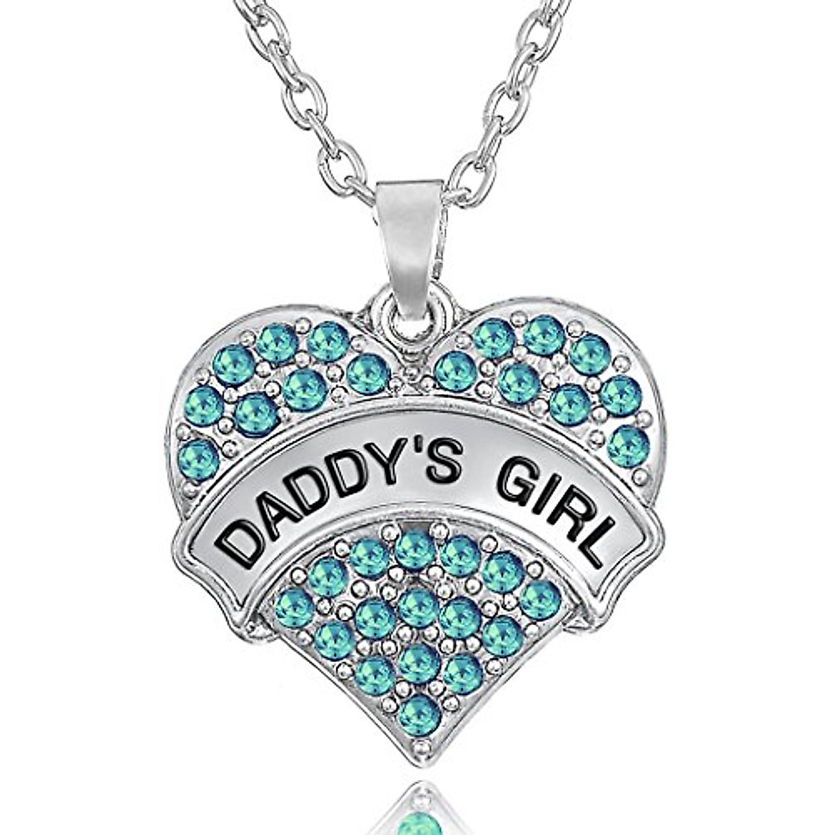 GLAM&CO Daddy's Girl Necklace, Valentine Heart Necklace for Daughters, Birthday Jewelry Gifts From Father/Dad, Stocking Stuffer Christmas Presents for Little Girls and Teens (Aqua Blue)