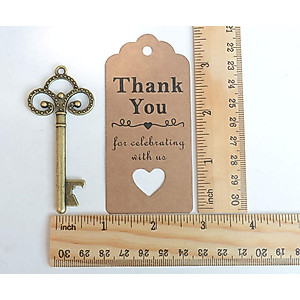 50 Pcs Bronze Skeleton Key Beer Bottle Opener With 100 Pcs Thank You Card and 98 Feet Hemp Rope for Wedding Party Favors (50pcs Bronze)