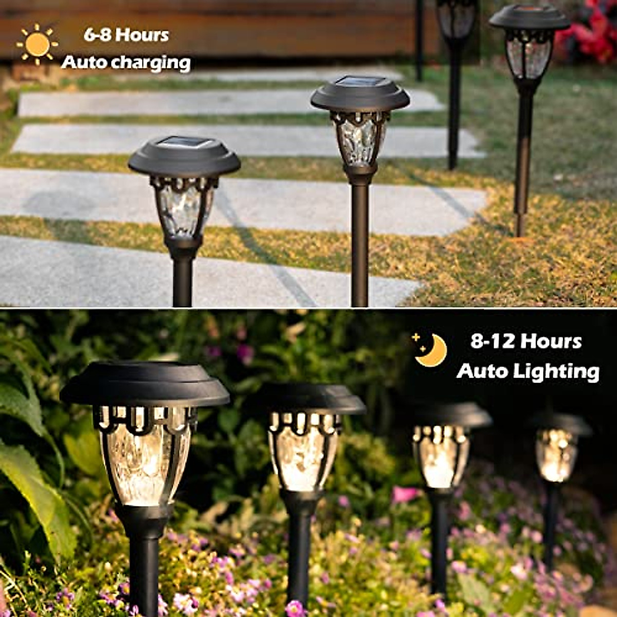 LeiDrail Solar Pathway Lights Outdoor 8 Pack Solar Walkway Lights Decorative Pathway Lights Solar Powered Waterproof Warm White Landscape Lighting for Yard Lawn Garden Sidewalk