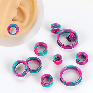JOYTOYOU 20Pcs Camouflage Turquoise and Pink Silicone Ear Gauge Tunnels Stretching Kit Flesh Tunnels Expander Set 2g to 1"