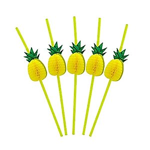 LUOEM 30 Pcs Pineapple Disposable Straws Colorful 3D Fruit Plastic Drinking Straws Stereoscopic Straws Hawii Theme Party Supplies (Yellow)