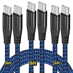 USB C to USB C Cable 6ft, 3Pack 60W Fast Charging USBC Cable Nylon Type C to Type C Charger Cord Compatible with Samsung Galaxy S22/S21/S20+ Ultra, Pixel, iPad Pro/Air 2020,Pixel,MacBook Pro 13''