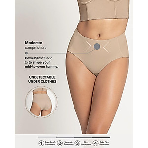 Leonisa Seamless Mid-Rise Moderate Compression Classic Underwear for Women - Tummy Control No Show Panties Beige