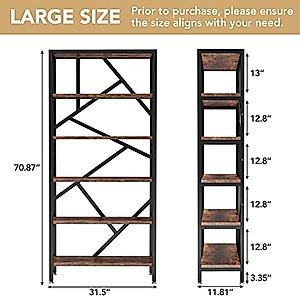 Tribesigns 6-Tier Bookshelf 71 inch Tall Bookcase, Vintage Industrial 6 Shelf Etagere Display Shelves, Open Book Storage Rack Wood Shelving Units Organizer (Brown)