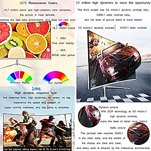 YILANJUN Monitor, Display, 24272832 Inch CurvedStraight Screen 6075144240 Hz WhiteBlack-redBlack (Multiple Specifications), 32-inch curved gaming 2K75hz1K144hz white