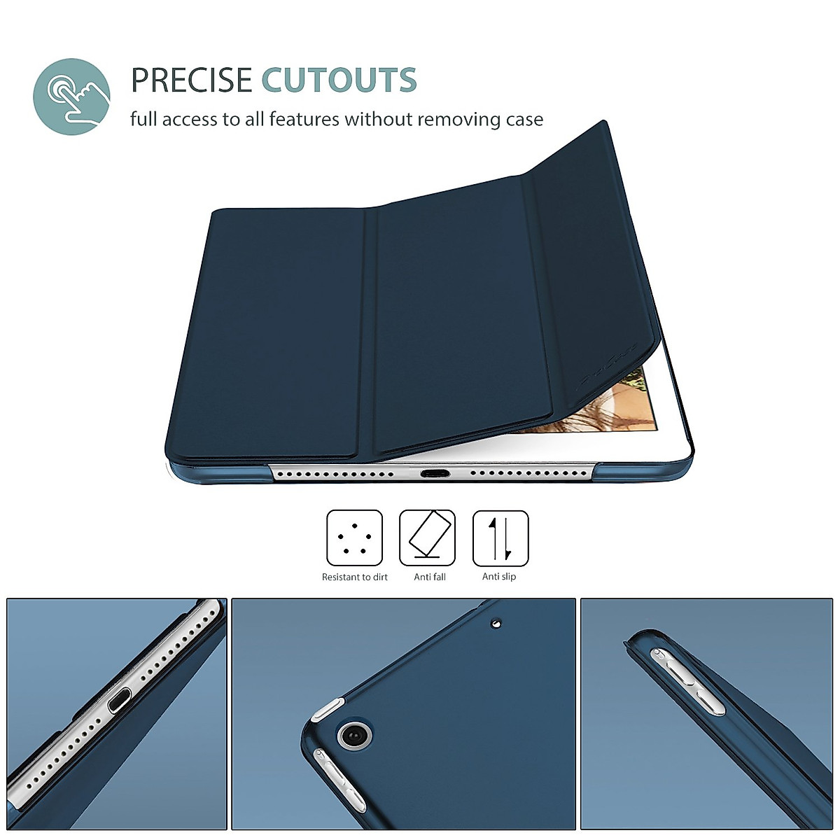 ProCase Smart Case for iPad Mini 1 2 3(Model: A1432 A1454 A1455 A1489 A1490 A1491 A1599 A1600), Slim Lightweight Stand Cover with Translucent Frosted Back Support Auto Sleep/Wake –Navy Blue