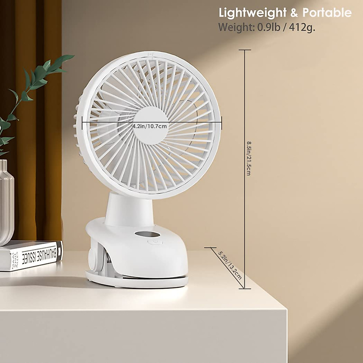 FIELDSKY Small Oscillating Desk & Clip Fan Portable Table Fan USB Rechargeable Battery Powered Quiet Personal Fan Dual Adjustable Angle Desktop Air Circulate Fan with 4 Speed