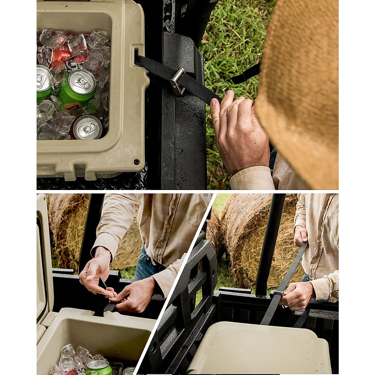 ALIENSX Cooler Tie Down Kit, Cooler Tie Down Straps for RTIC YETI Coolers, Cam Buckle Lashing Straps, Secure to Boats, Trailers, Trucks, ATVs and More, Prevent from Slipping (Black)