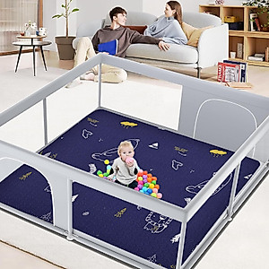 Portable Baby Play Mat Machine Washable, Foldable Crawling Mat for Floor 43x43” Baby Playpen Mat, Soft Non Slip Non-Toxic Playmats for Infants, Kids Tent Mat Square