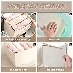 AUHSSAN 2 Packs Wardrobe Clothes Organizer, Foldable Closet Organizers Extra large 5 Grids Fabric Drawer Dividers with Double Handles for Jeans, Clothes, Pants, Sweaters, T-Shirts (Cream)