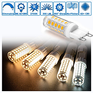 Ziomitus Dimmable G9 Led Bulbs Replace 30W 25W 20W Halogen,G9 3W 2700k Warm White LED T3 T4 Clear,AC120V Dimmable G9 Led Bulbs 300lm for Chandelier Ceiling Pendant Lighting,5PACK,No Flicker