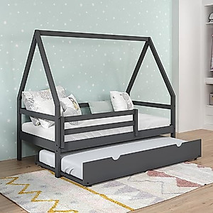 Donco Kids A-Frame Modern Twin Dark Grey House Bed with Twin Trundle