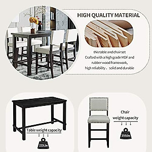 Merax 5 Piece Dining Set Kitchen Table Set Counter Height Table Set with One Rectangle Table and 4 Cushioned Chairs for 4 Persons Dining Room Table Set for Small Place(Table+4 Chairs)