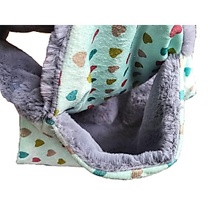 WOWOWMEOW Small Animals Plush Hammock Rat Ferret Triple Bunkbed Hammocks Cage Hanging Warm Hideout for Sugar Glider Squirrel (Medium, Hearts-Mint)