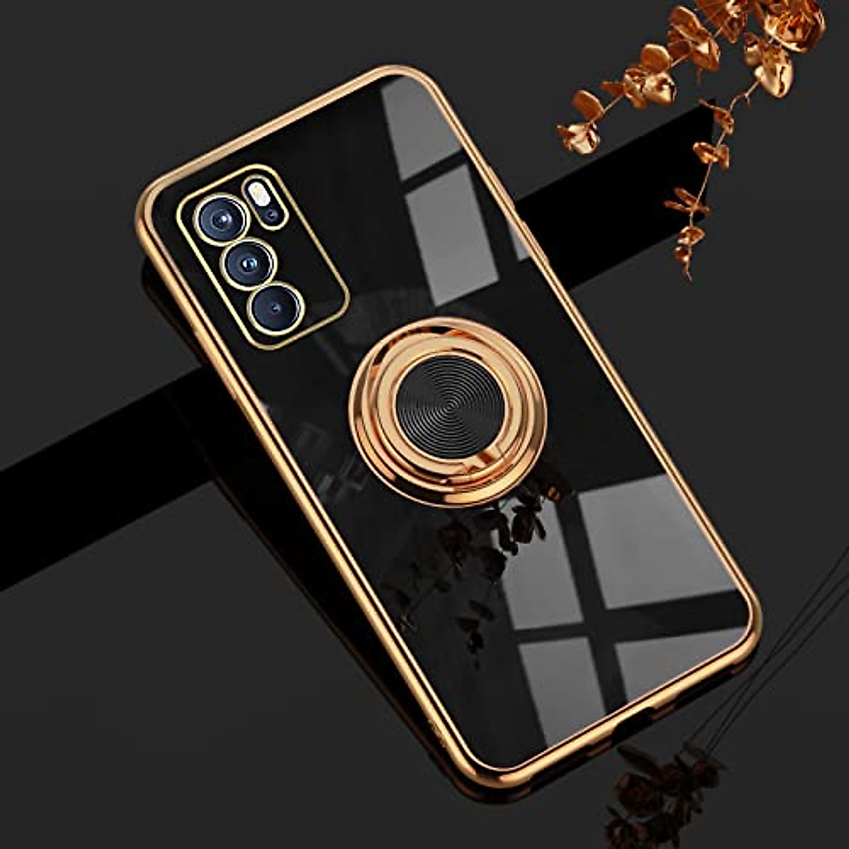 Compatible with Oppo Reno 6 Pro Case Silicone Shockproof Phone Cases for Oppo Reno 6 Pro 5G Anti-Scratch Cute Protective Case with Ring (Black, Oppo Reno 6 Pro 5G)
