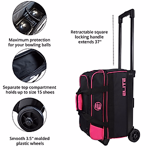 ELITE Basic Double Roller Bowling Ball Bag With Rolling Wheels | Stylish Graffiti-Style Design | Durable Bowling Bags With Ample Storage | Double Bowling Ball Bag (Pink)