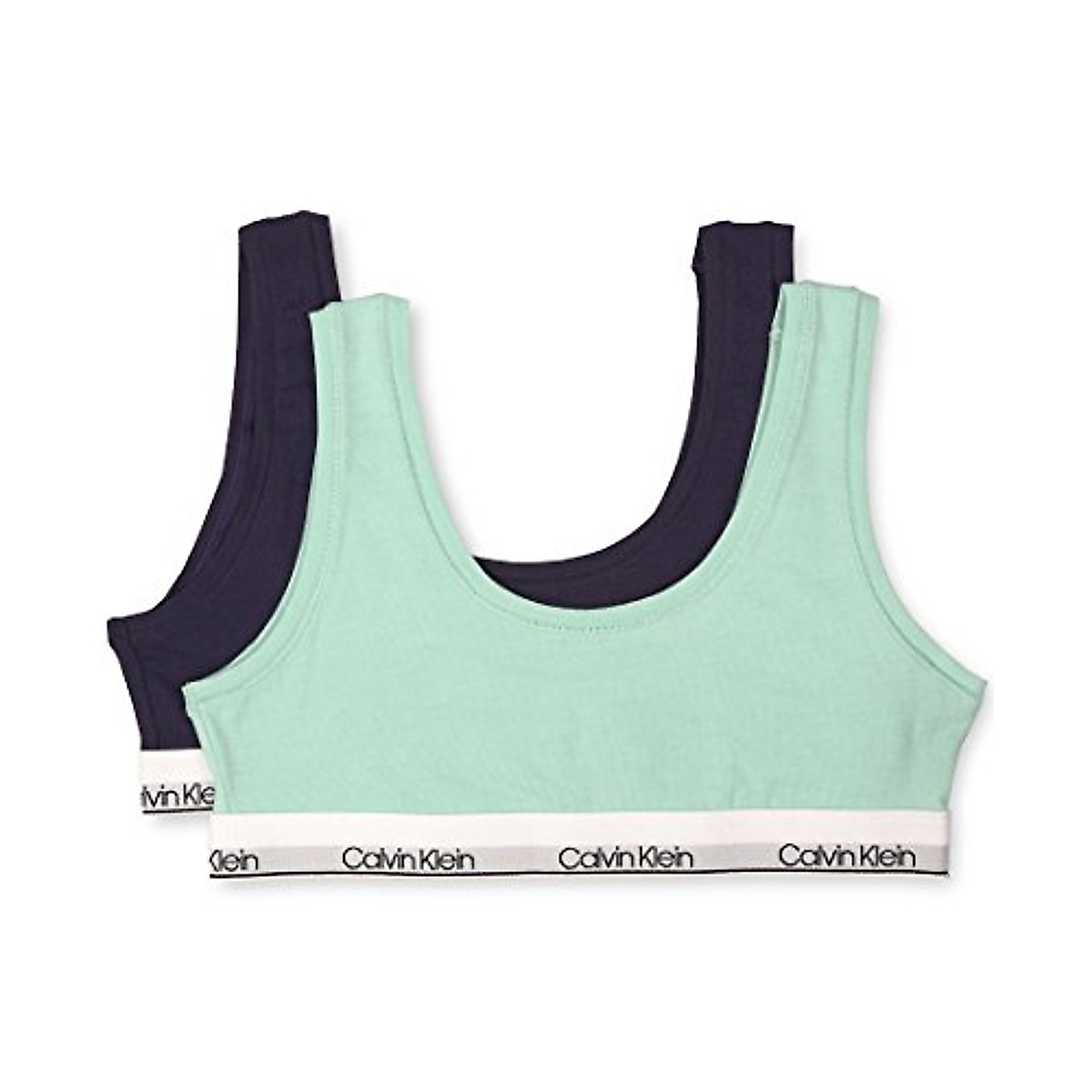 Calvin KleinGirlsModern Cotton Bralette, Singles and Multipack2 Pack- Navy Blue/MintLarge