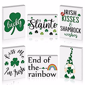 6 Pieces St. Patrick's Day Tiered Tray Decor Irish Wooden Signs Shamrock Tabletop Decor Lucky Gnome Rustic Sign St. Patrick's Day Decorations for Desk Home Wall Irish Decor 3.5 x 2.5 x 0.47 Inches