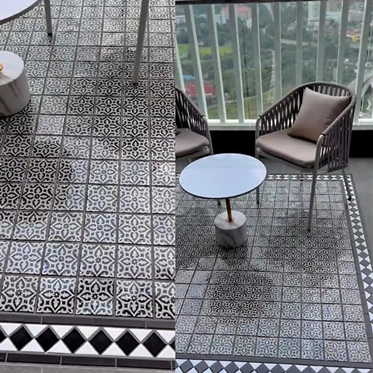 Painted Black White Ceramic Tile 4x4 - Moroccan Hand Painted Square Tile Zellige for Kitchen Backsplash, Outdoor/Indoor Tiles Bathroom or Shower Tile, Handmade Ceramic Traditional Tile (20 Tiles)