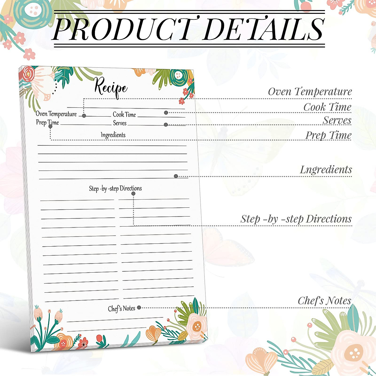 50 Sheets Recipe Paper Full Size Recipe Refill Pages 8.5 x 11 Inch Recipe Cards for Recipe Binder Book