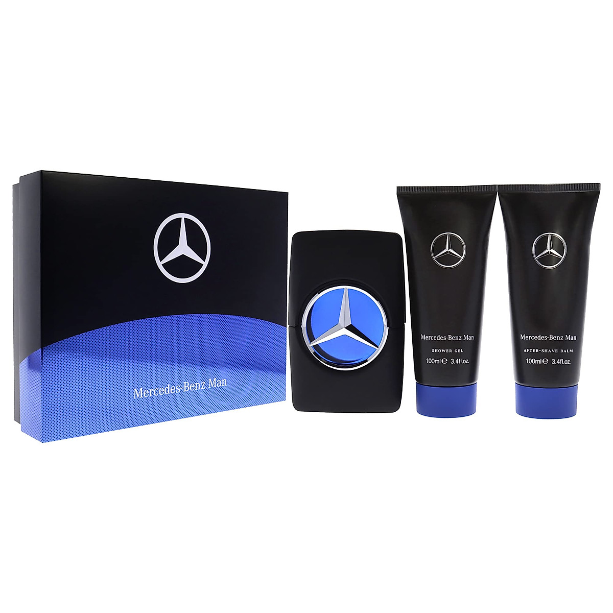 Mercedes-Benz Man Gift Set - Iconic Fragrance with EDT Spray, Shower Gel, Aftershave for Men - Long Lasting Aromatic Woody Fruity Mens Cologne - 3 pc