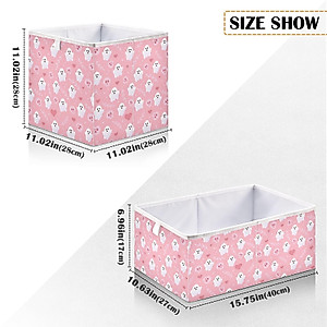 QUGRL Pink Ghost Halloween Storage Bins Organizer Cute Skulls Foldable Clothes Storage Basket Box for Shelves Closet Cabinet Office Dorm Bedroom 15.75 x 10.63 x 6.96 in