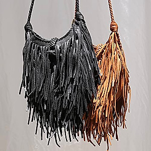 Vintage & Stylish Women Tassel Shoulder Bag PU Leather Bohemian Fringed Crossbody Shoulder Hobo Fringe bag (Black)
